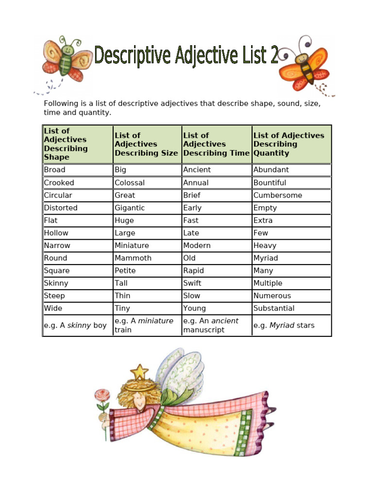 Descriptive Adjective List 2 - 70700 | PDF | Taste | Color