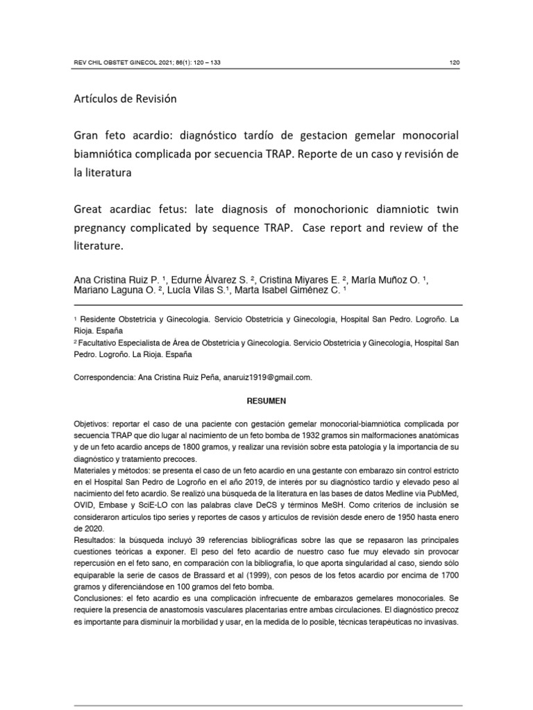 Feto acardio en gestación gemelar TRAP | PDF | Parto prematuro | Feto