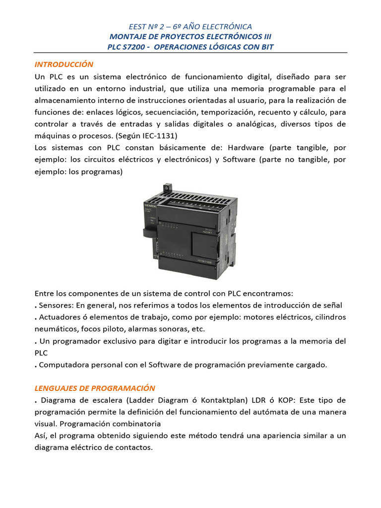 PLC S7200 - Operaciones Lógicas Con Bit | PDF | Controlador lógico programable | Electrónica
