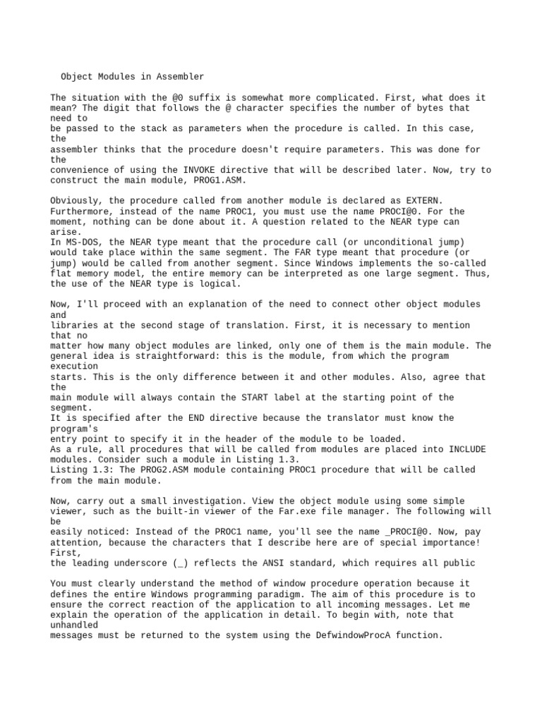Object Modules in Assembler | PDF | Assembly Language | Library (Computing)
