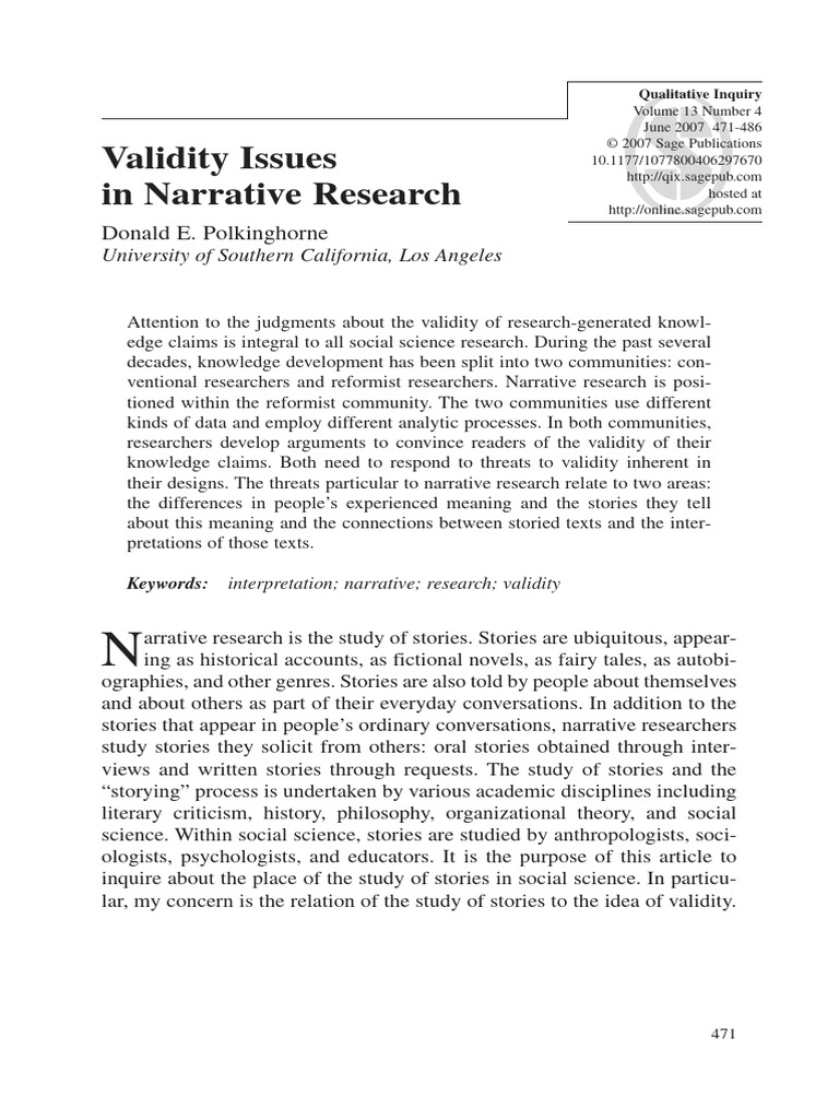 Polkinghorne 2007 Validity Issues in Narrative Research | PDF | Validity (Statistics) | Argument