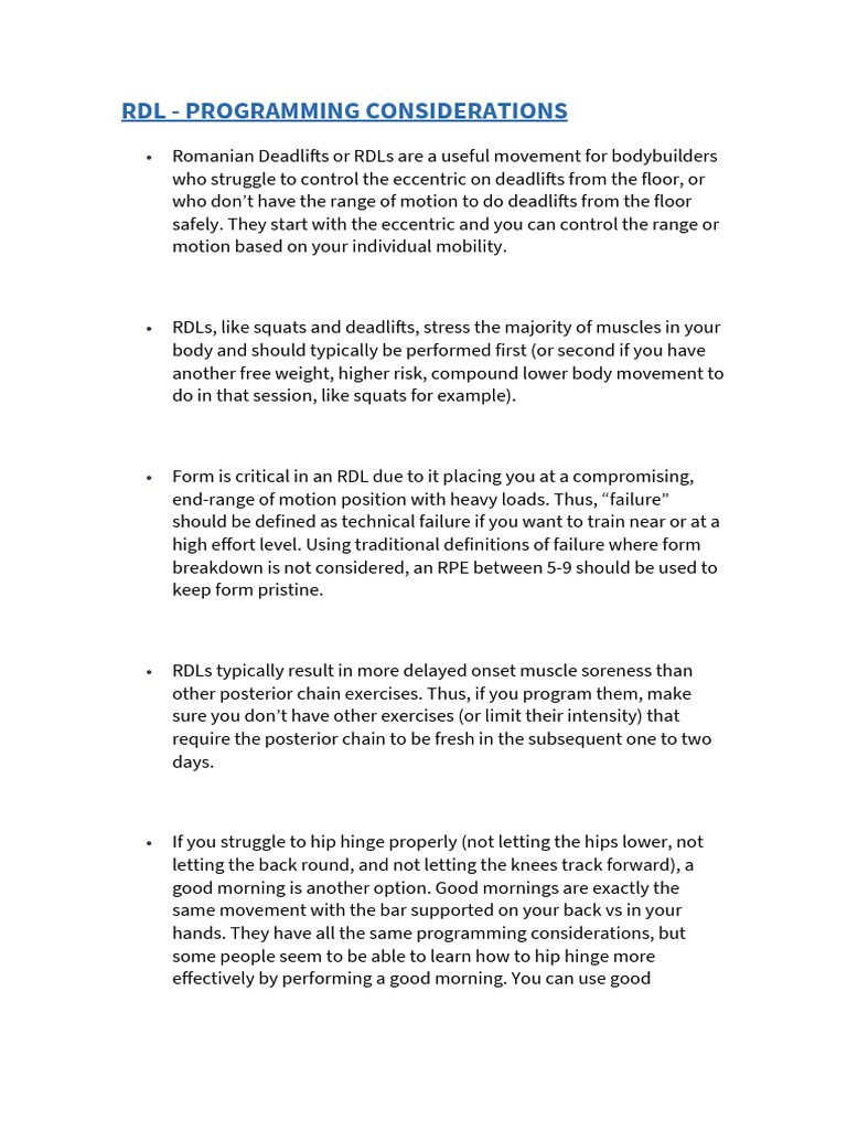 Romanian Deadlift Programming Considerations | PDF