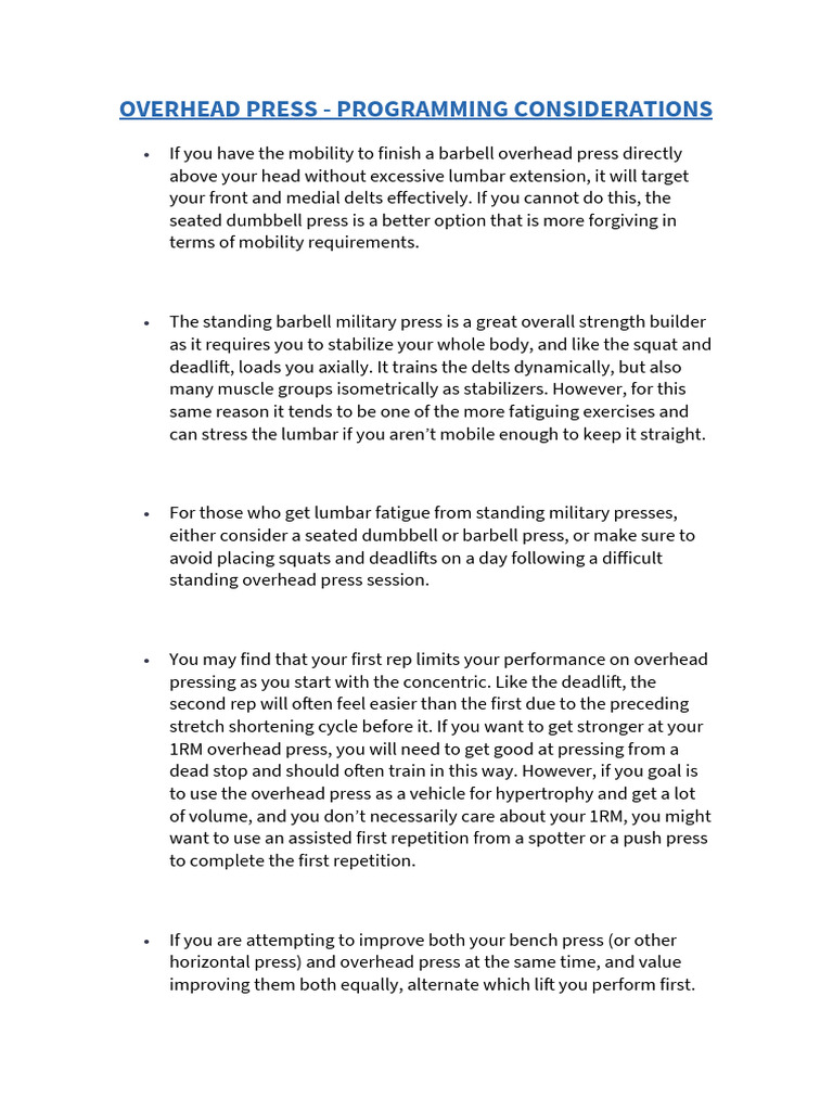 Overhead Press Programming Insights | PDF