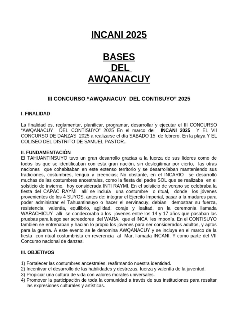 Bases Del Awqanacuy 2025 La Pampa | PDF | Imperio Inca