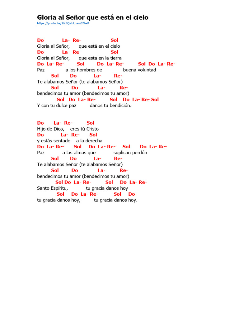 Letra de "Gloria al Señor" | PDF