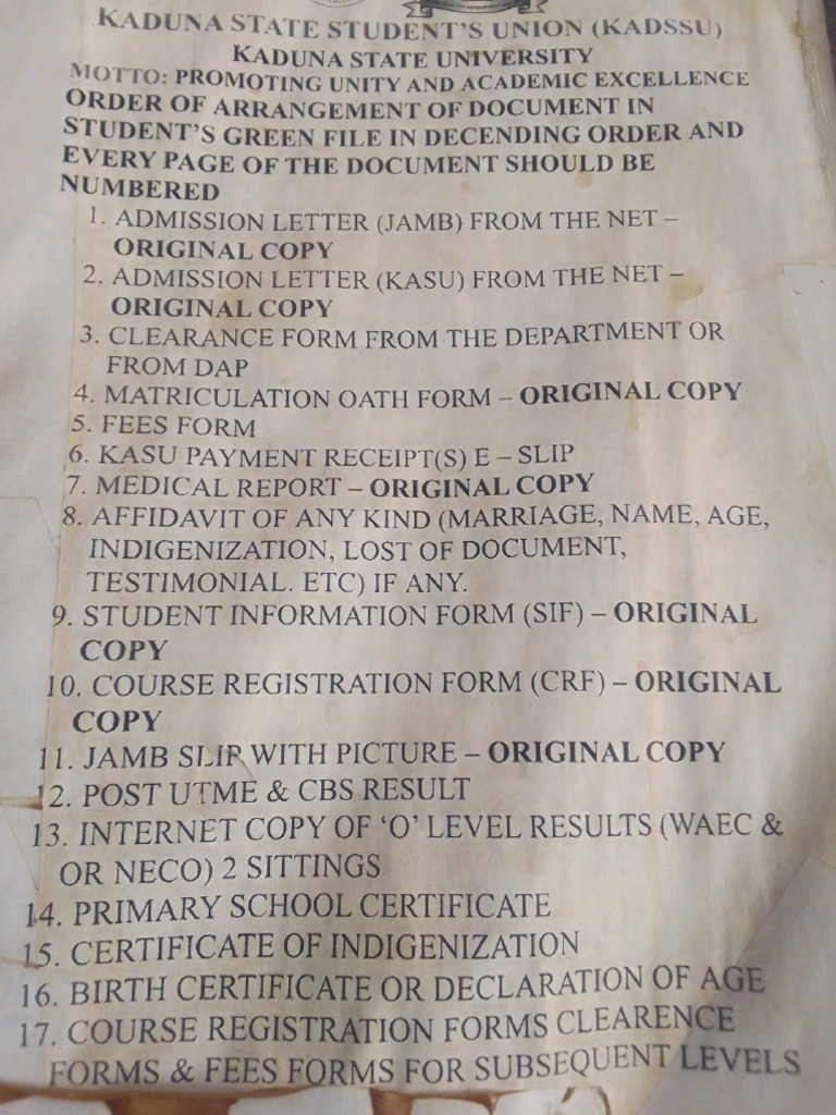 Order of Arrangement of Document in Student Green File | PDF