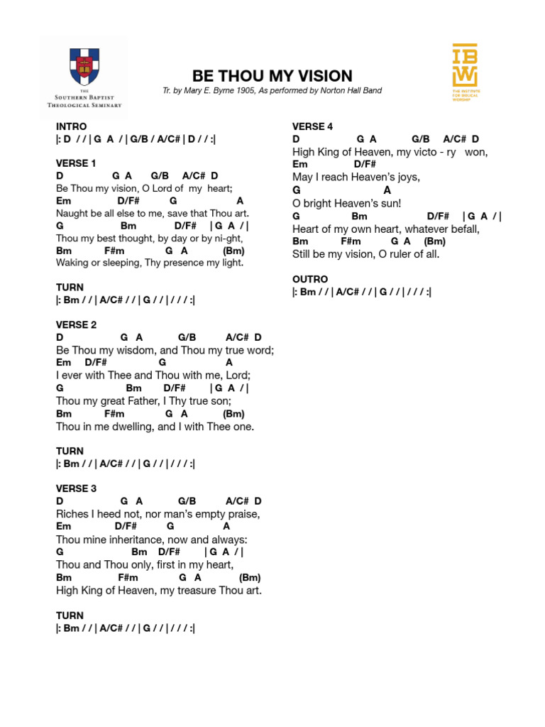 Be Thou My Vision (Chord Chart) - Key of D | PDF