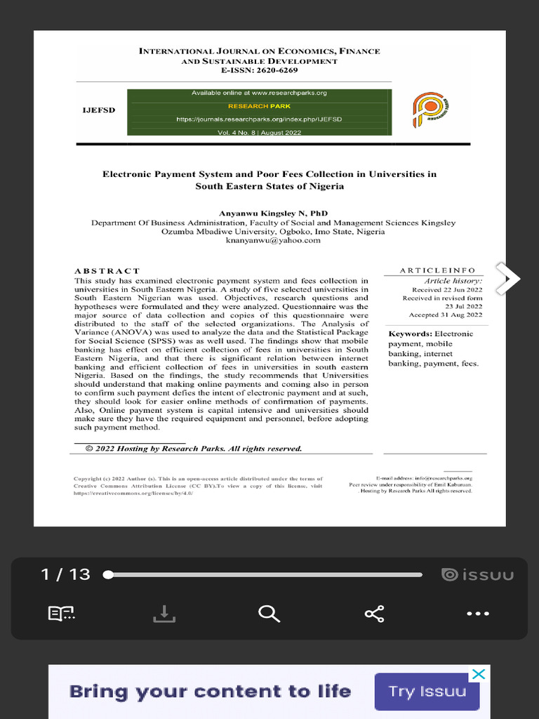 Electronic Payment System and Poor Fees Collection in Universities in ...