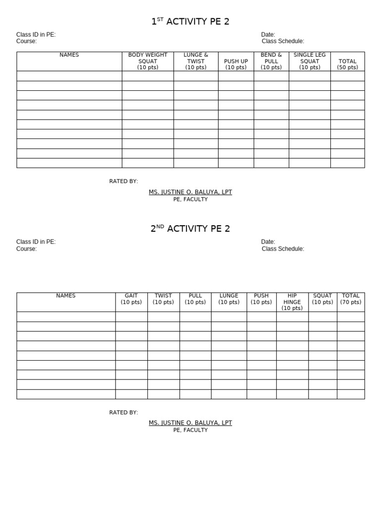 PE 2 Activity Assessment Form | PDF