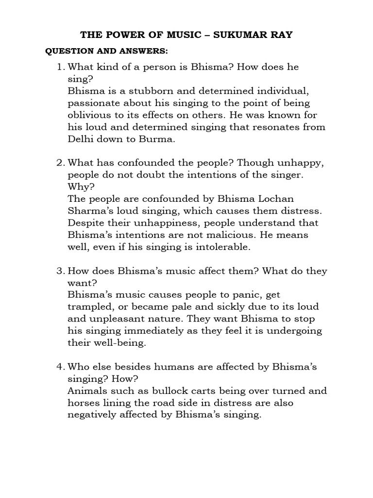 The Power of Music - Sukumar Ray: Question and Answers | PDF