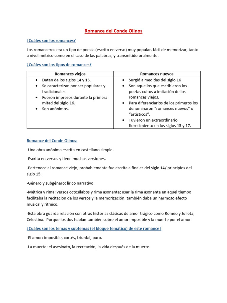 Romance del Conde Olinos: Análisis y Temas | PDF | Prosa | Poesía