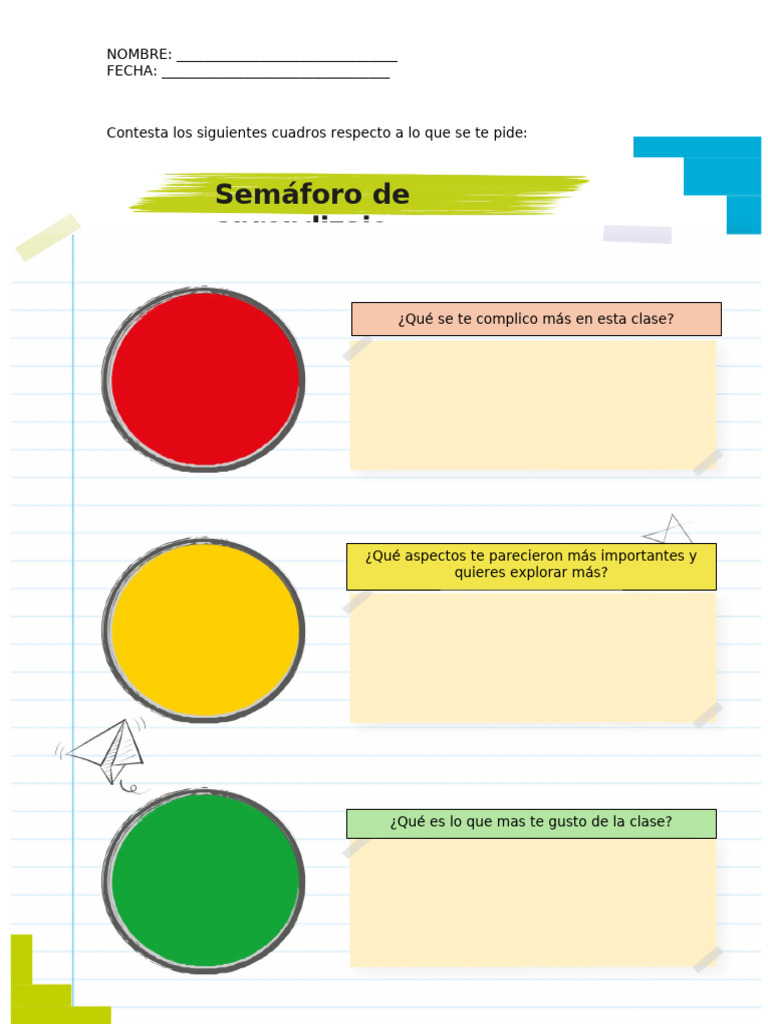 Semáforo de Aprendizaje: Reflexiones Clases | PDF