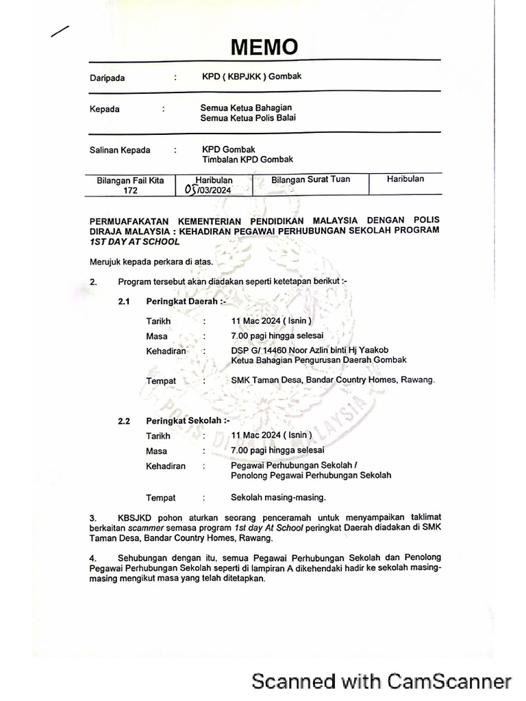 Memo Program 1ST Day at School | PDF