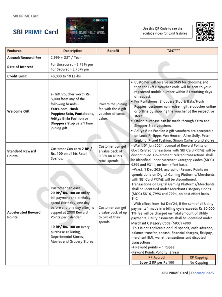 SBI Prime Card Benefits Overview 2025 | PDF | Credit Card | Airport Lounge