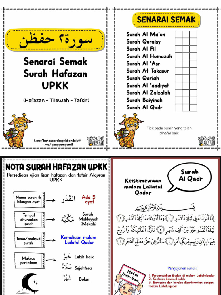 Nota Surah Hafazan Upkk 2 2023 | PDF