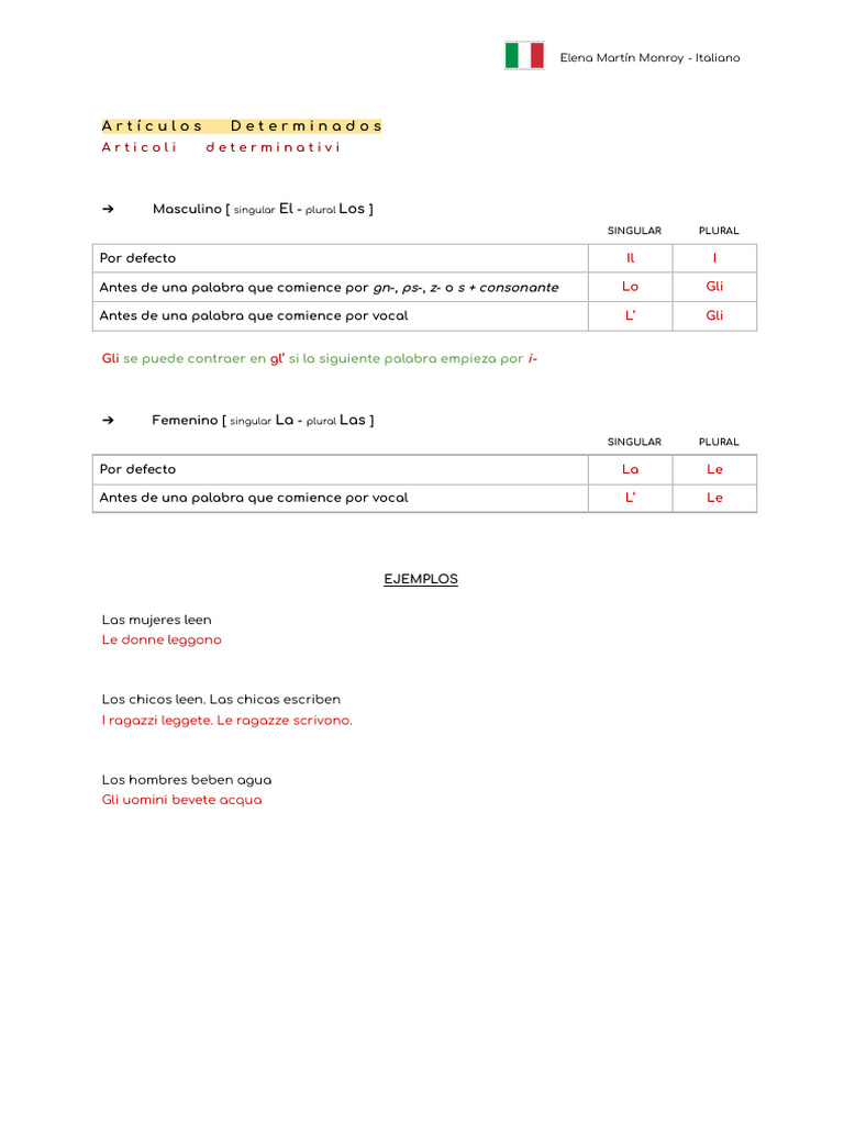 Artículos definidos en italiano | PDF