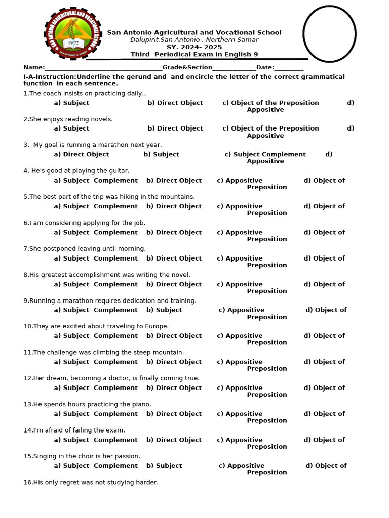 3rd Periodical-Examination-In-English9 | PDF | Object (Grammar)