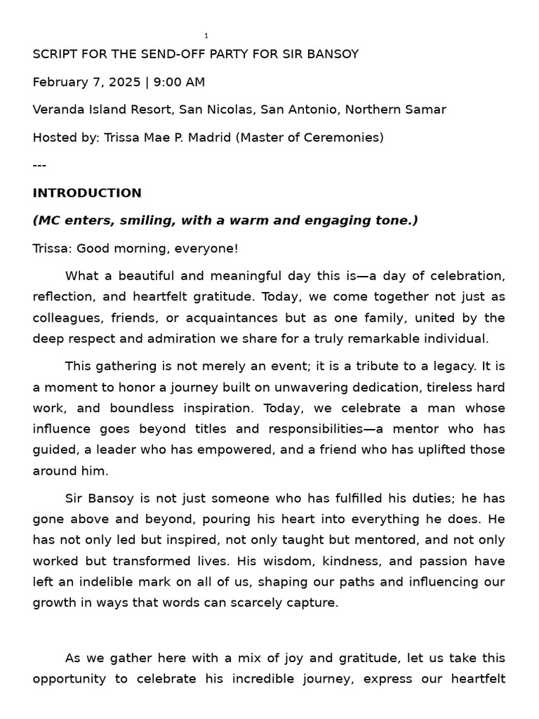 Send-Off Party Script for Sir Bansoy | PDF | Gratitude