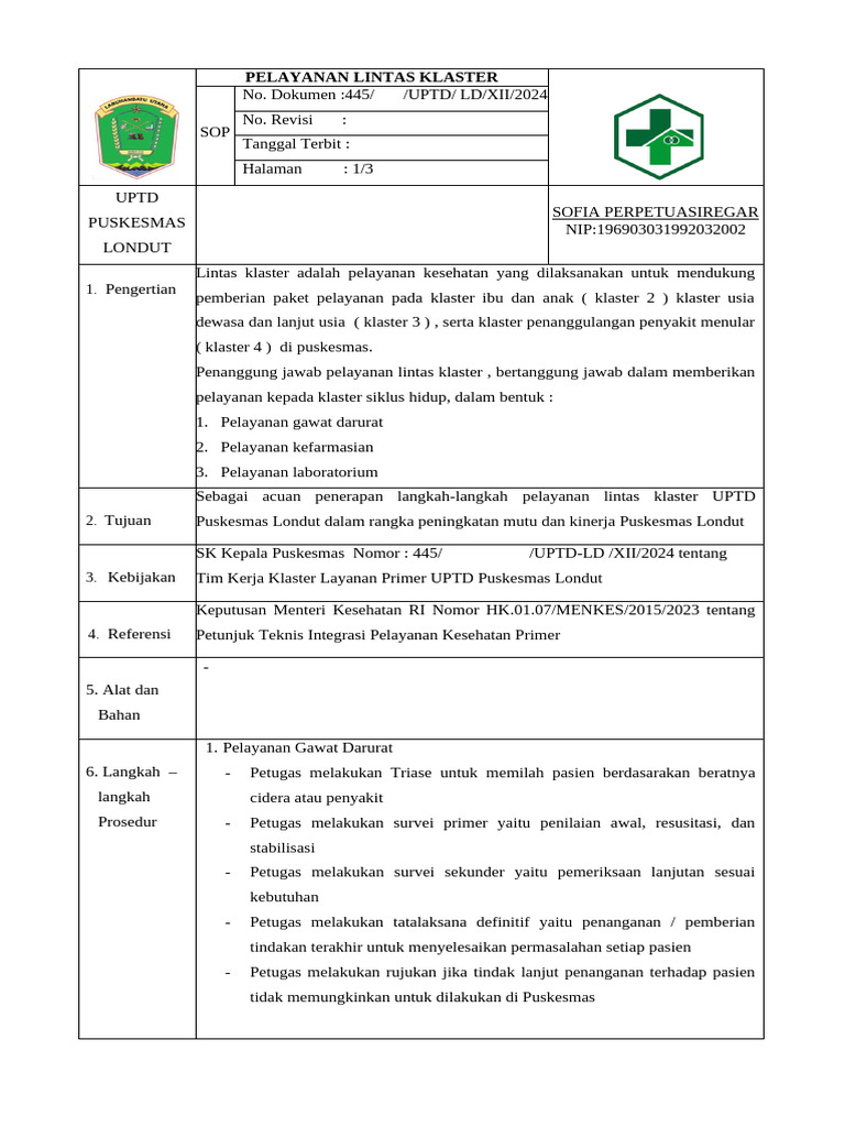 SOP ILP Lintas Klaster | PDF