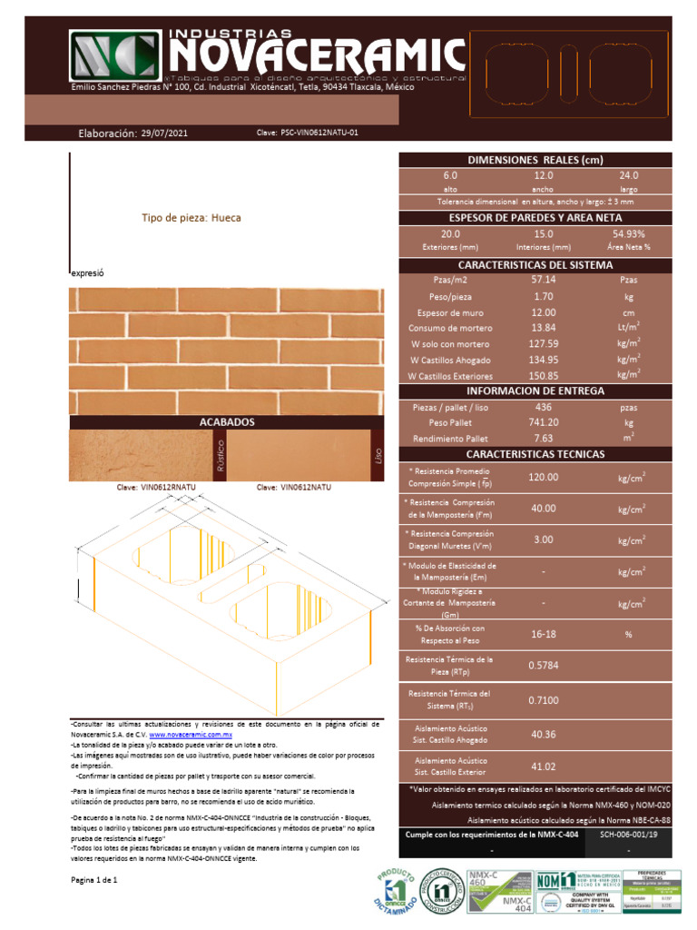 Novaceramic Dimensiones | PDF | Albañilería | Ingeniería de Edificación