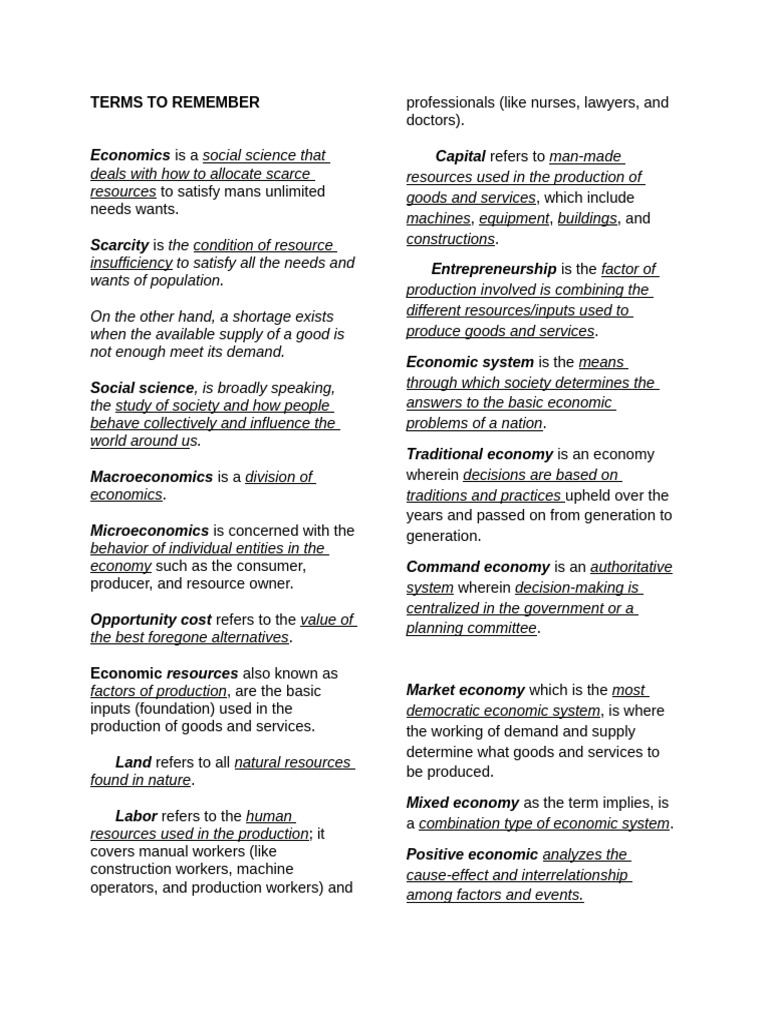 Key Economic Terms Explained | PDF | Supply (Economics) | Demand