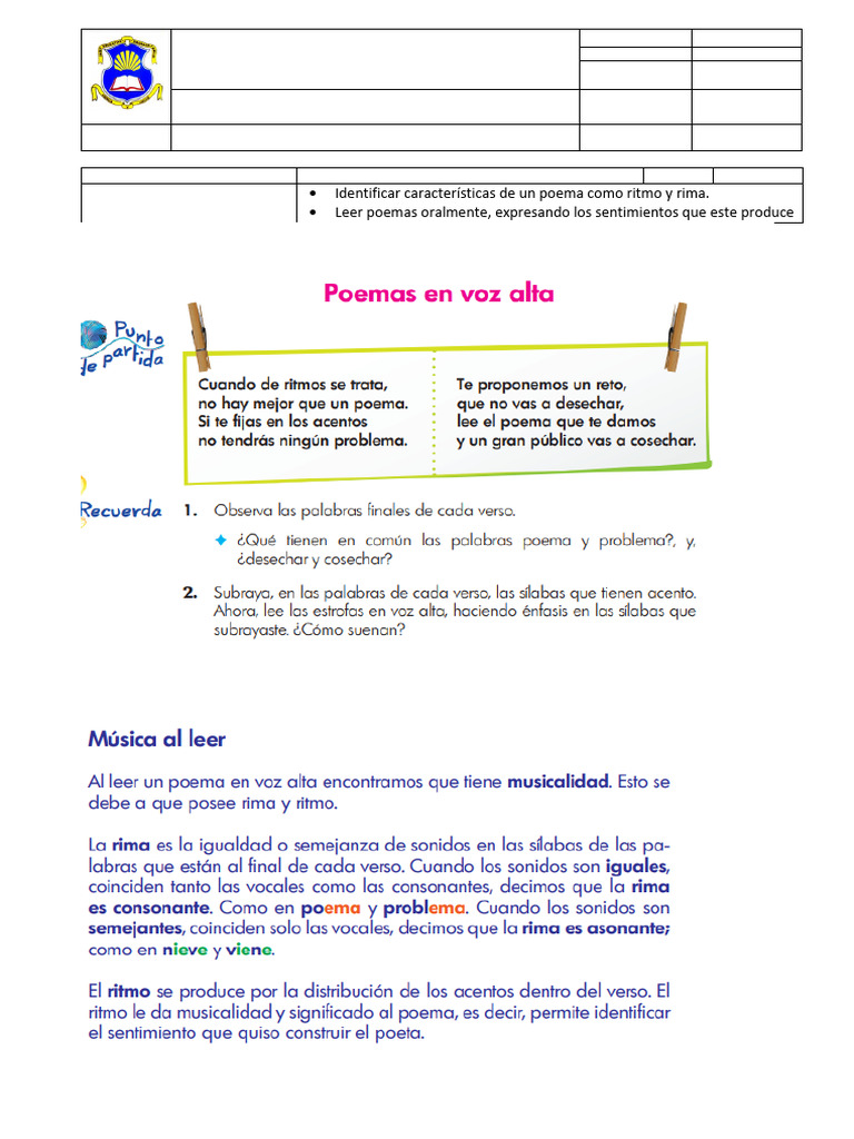 Guia 19.1 - Poema en Voz Alta - Ritmo y Rima - 5 | PDF