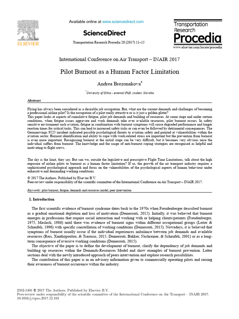Pilot Burnout As A Human Factor Limitation | PDF | Occupational Burnout ...