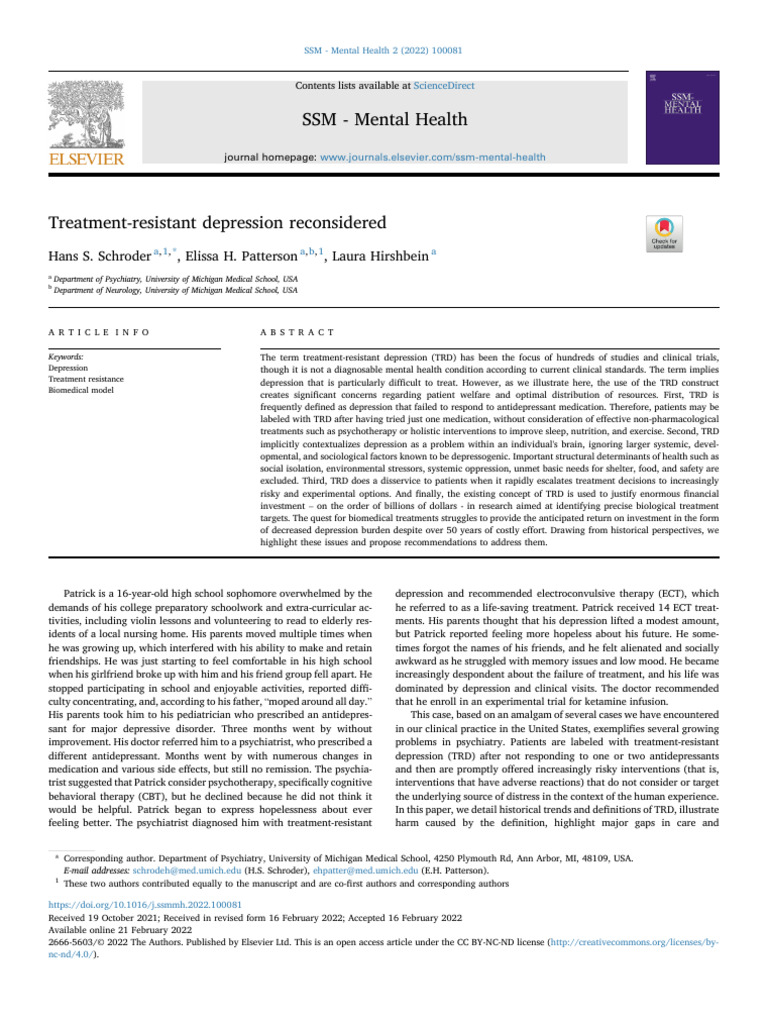 Treatment-resistant depression reconsidered | PDF | Major Depressive ...