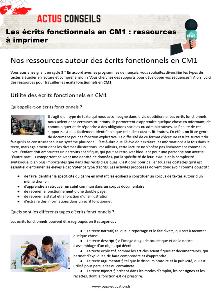 Ressources sur les écrits fonctionnels CM1 | PDF | Linguistique