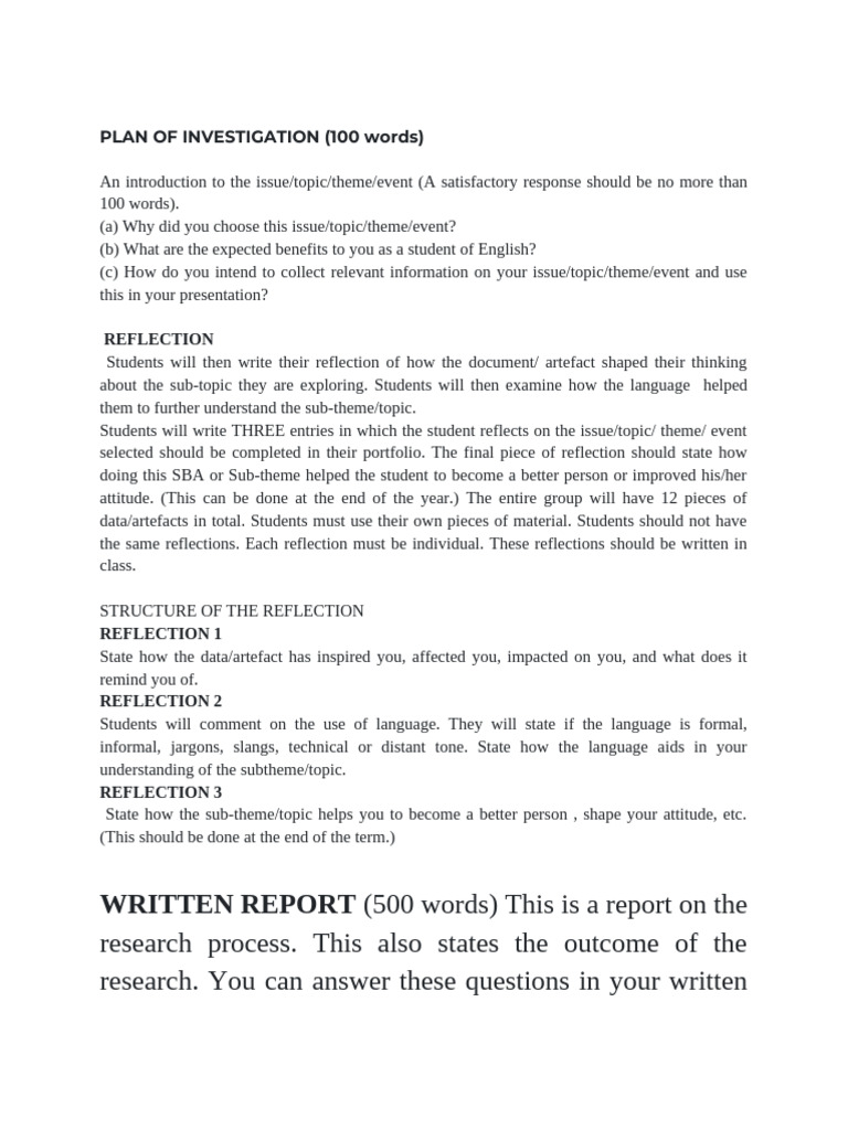 ENGLISH SBA OUTLINE | PDF | Cognition | Human Communication