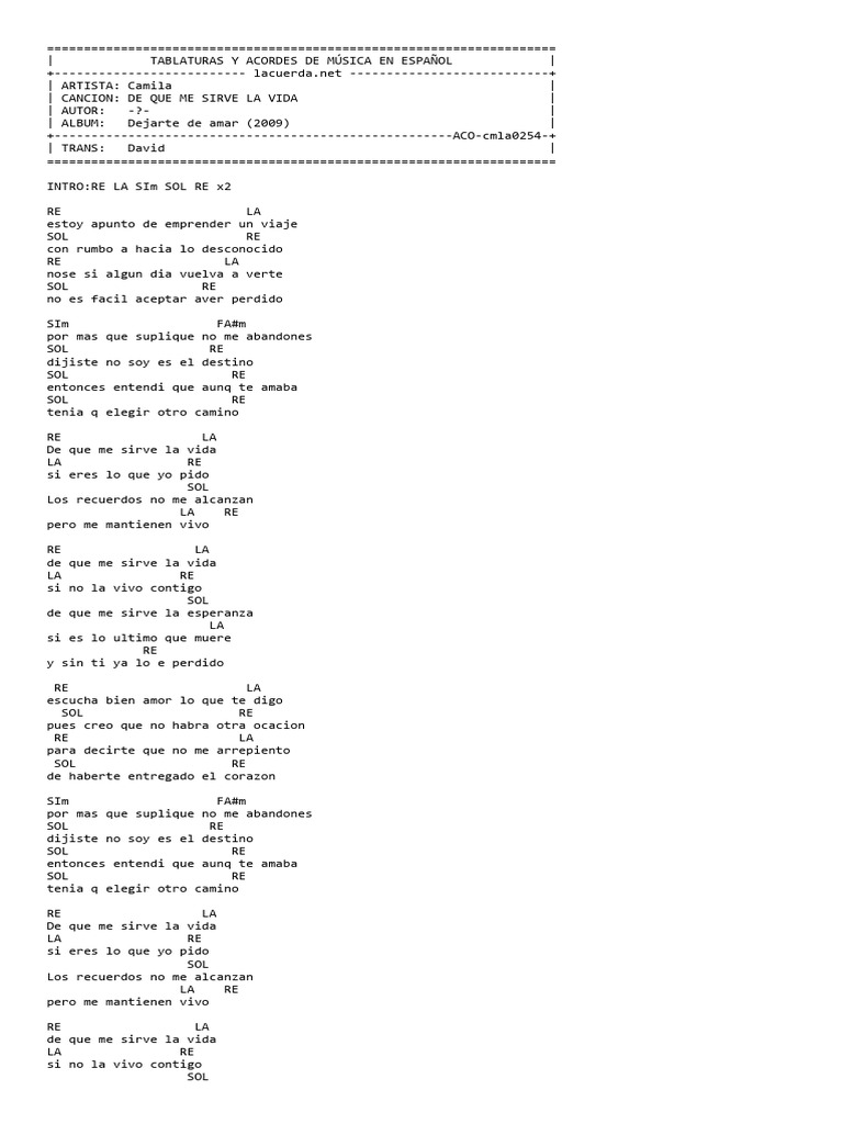 Camila de Que Me Sirve La Vida-4 | PDF | Música grabada | Grabación de ...