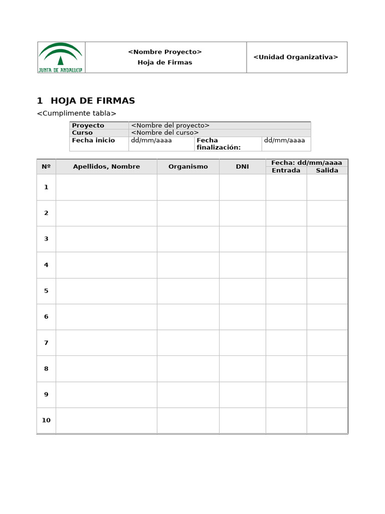 Registro de Firmas del Proyecto Curso | PDF