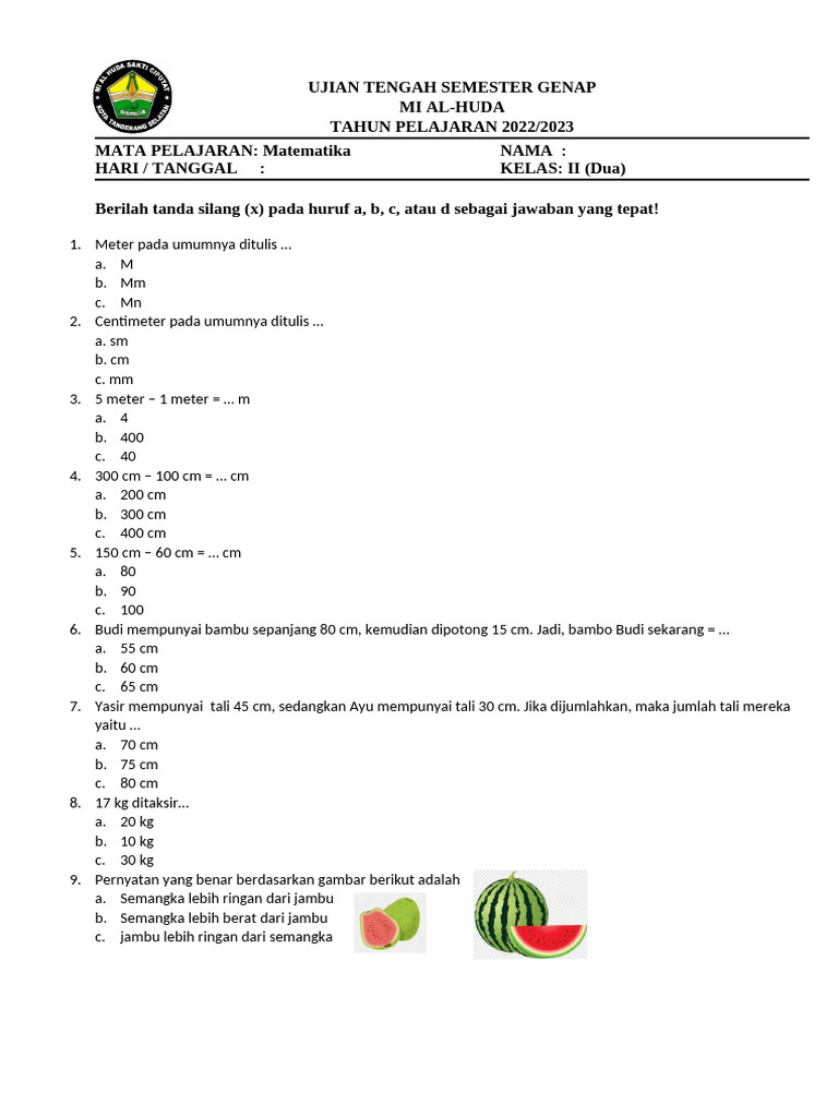 SOAL PTS Genap Kelas 2 2022-2023 Bu Lita | PDF