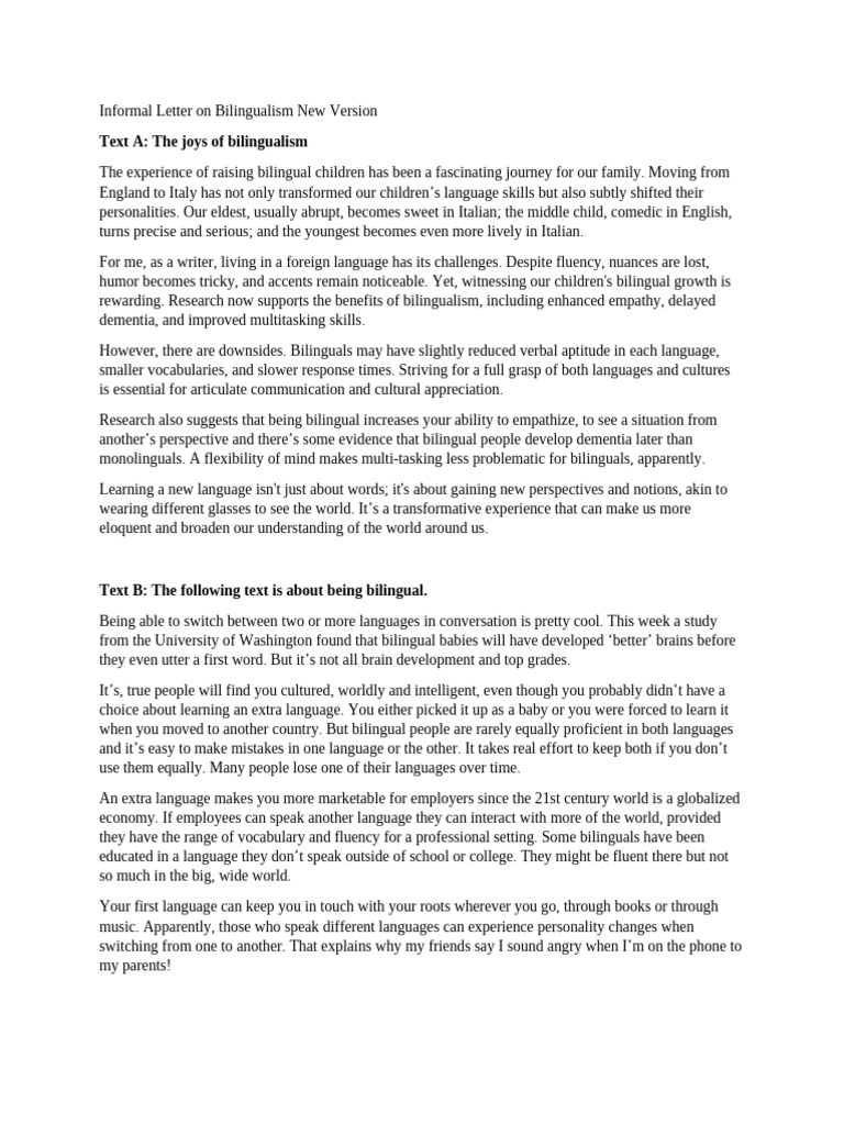 Informal Letter On Bilingualism New Version 7 | PDF | Multilingualism | Applied Linguistics