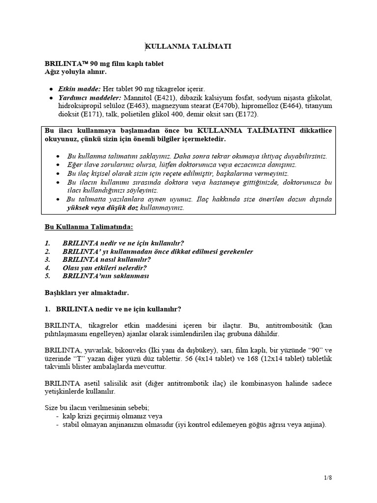 Brilinta 90mg KT 03012020 | PDF