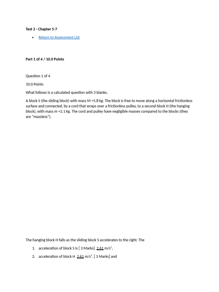 Physics Test 2: Inclined Plane & Motion | PDF
