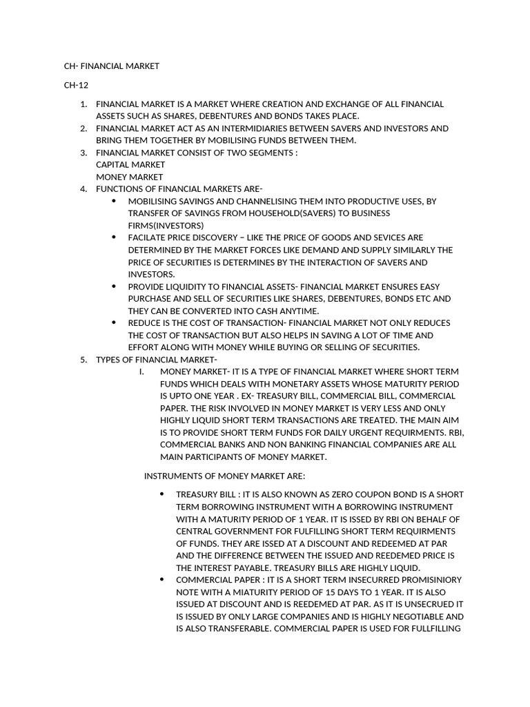 CH10 Financial Markets Notes | PDF | Financial Markets | Securities ...
