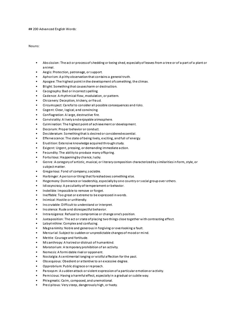 200 Advanced English Vocabulary Words | PDF
