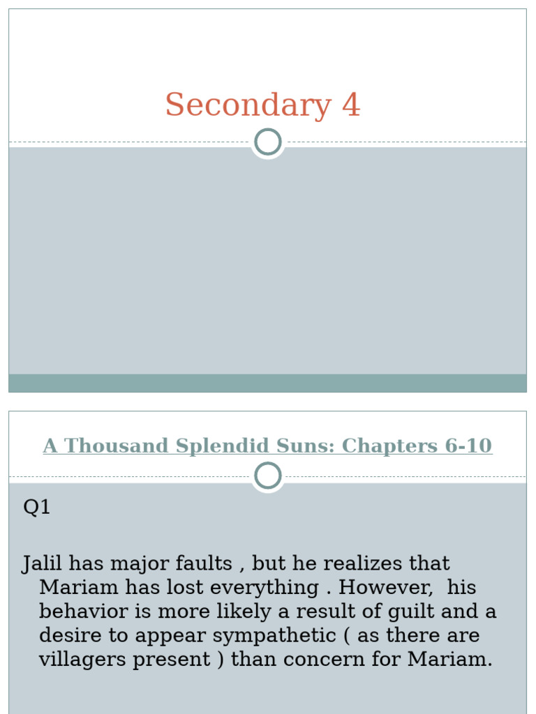 Sec. 4 - A Ahousand Splendid Suns ANSWERS Chapters 6-15 | PDF