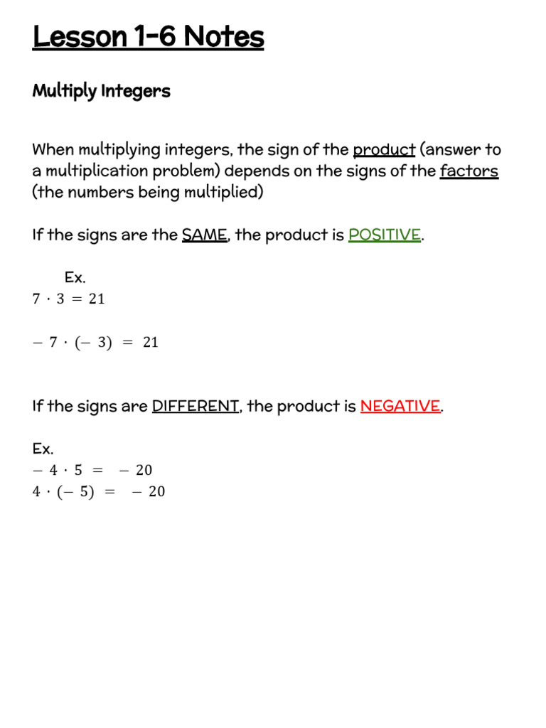 7F Lesson 1-6 Notes | PDF