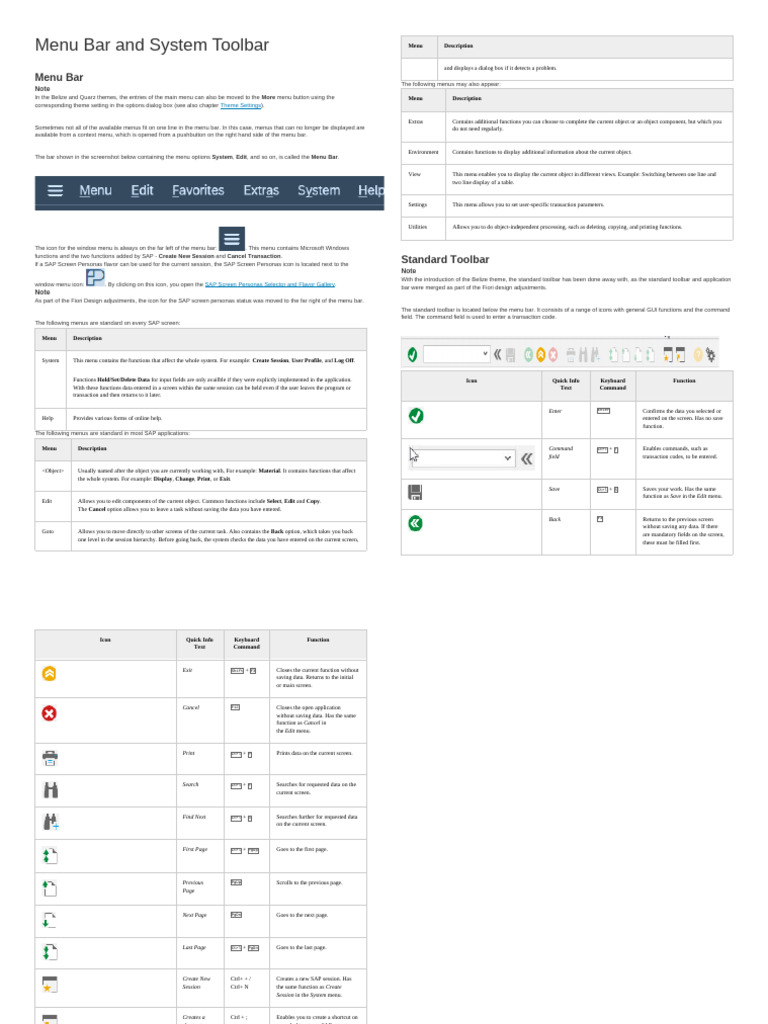 B430 - 1 - SAP - Menu Bar and System Toolbar | PDF | Menu (Computing) | Icon (Computing)