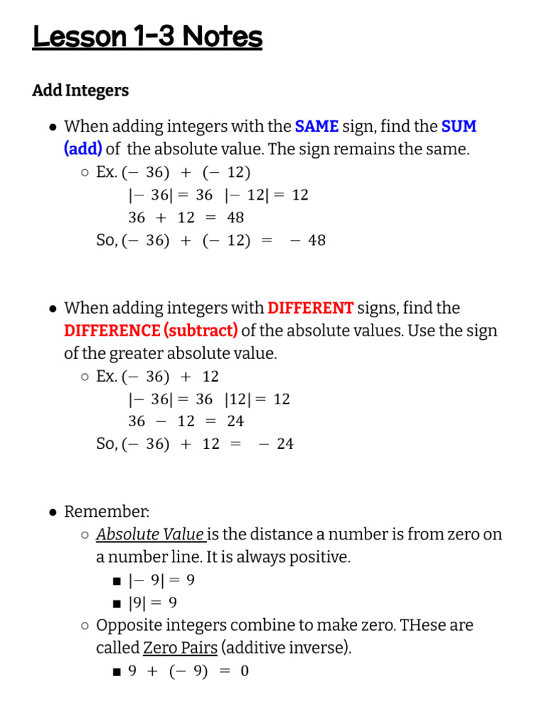 Adding Integers: Rules & Examples | PDF