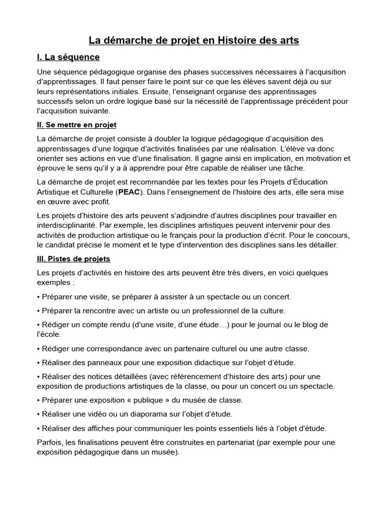Démarche de projet en Histoire des arts | PDF | Pédagogie | Apprentissage