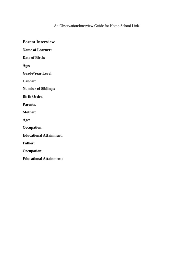 Parents Interview (Observation) | PDF