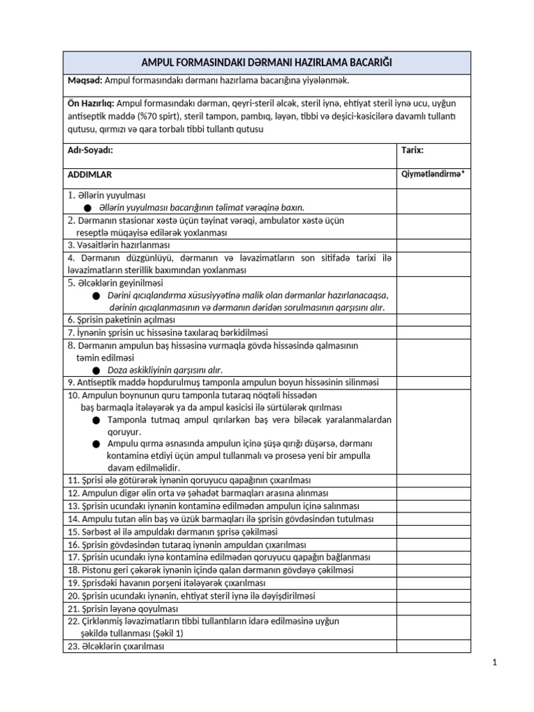 Ampul Formasindaki Dərmani Hazirlama Bacariği - HRH | PDF