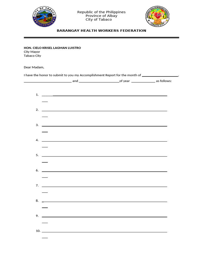 BHW Accomplishment Report Form | PDF