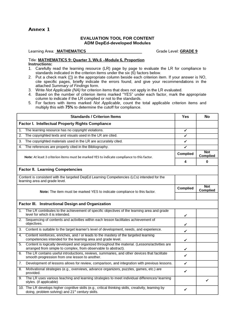 QA-Math9-Q3-week6TOOL ONLY-proportion-version3 | PDF | Learning | Book ...