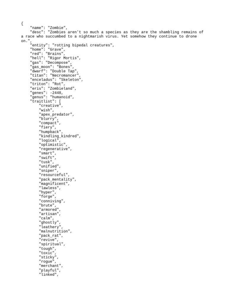 Zombie Traits & Characteristics | PDF