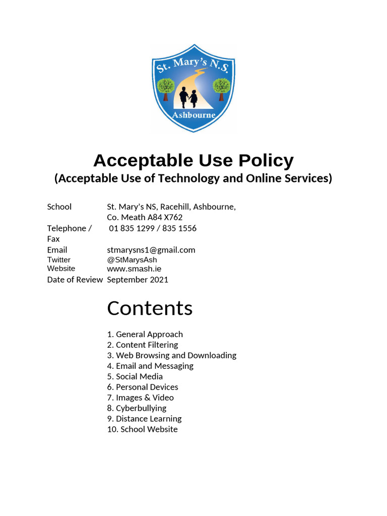 Acceptable Use Policy Technology Online Services | PDF | Cyberbullying | Internet