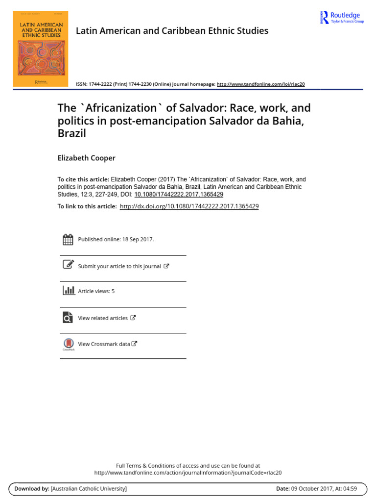 The 'Africanization' of Salvador Race, Work - Cooper | PDF | Brazil ...